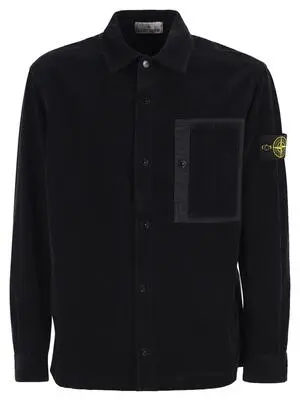 Stone Island Stone Island Men Cotton Corduroy Overshirt With Compass Badge Blue