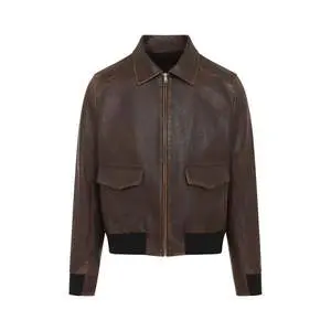 Prada Leather Bomber Jacket - Brown