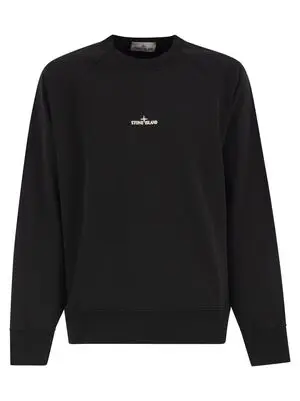 Stone Island Cotton Crew Neck Sweatshirt With Oversized Compass Back Print - Black