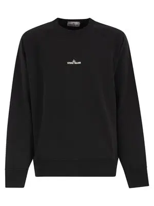 Stone Island Cotton Crew Neck Sweatshirt With Oversized Compass Back Print - Black