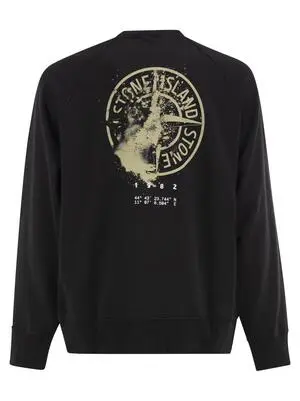 Stone Island Cotton Crew Neck Sweatshirt With Oversized Compass Back Print - Black
