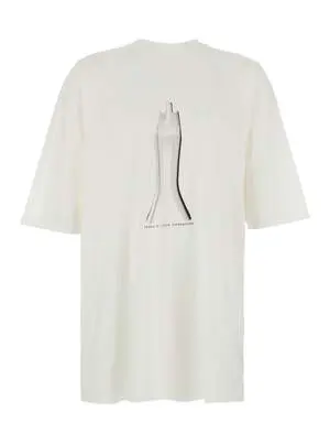 Rick Owens Crew Neck T-shirt With Maxi Print On The Front In Cotton For - White