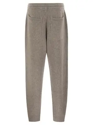 Brunello Cucinelli Cashmere Rib Knit Joggers With Drawstring