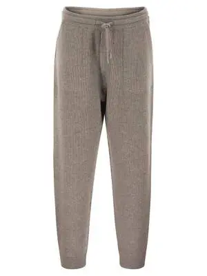 Brunello Cucinelli Cashmere Rib Knit Joggers With Drawstring - Multicolor