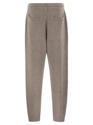 Brunello Cucinelli Cashmere Rib Knit Joggers With Drawstring - Multicolor