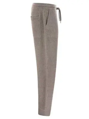 Brunello Cucinelli Cashmere Rib Knit Joggers With Drawstring - Multicolor