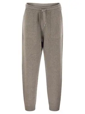 Brunello Cucinelli Cashmere Rib Knit Joggers With Drawstring - Multicolor