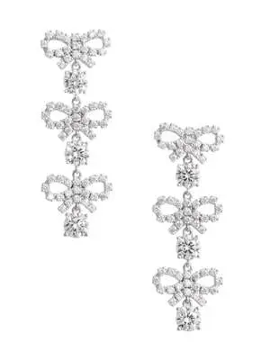 SELF-PORTRAIT Crystal Micro Bow Tiered Earrings - Silver