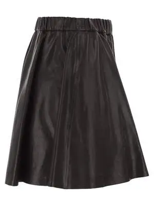 Brunello Cucinelli Flared Nappa Leather Skirt - Brown