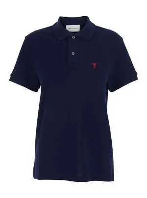 AMI Paris Ami Paris Women Polo Shirt With Classic Collar And Adc Embroidery On The Front In Blue Cotton For Women Multicolor