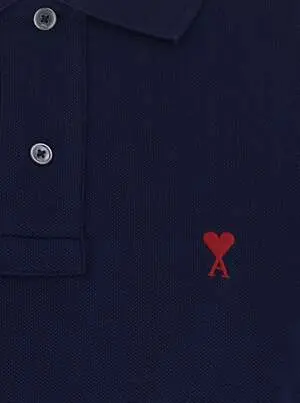 AMI Paris Polo Shirt With Classic Collar And Adc Embroidery On The Front In Blue Cotton For - Multicolor