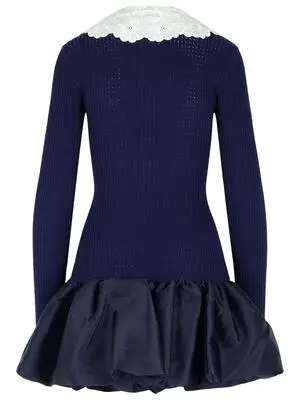 SELF-PORTRAIT Viscose Dress With Contrast Collar - Blue