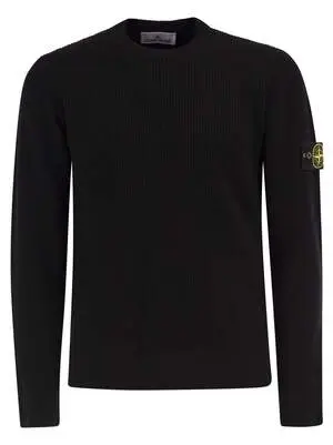 Stone Island Crew-neck Jumper With Ribbed Edges - Black