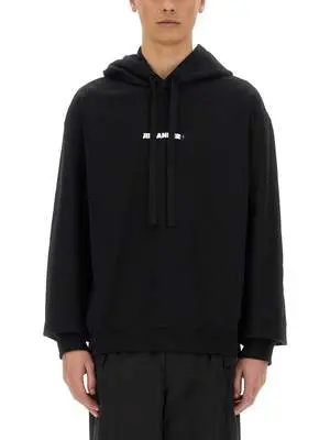 JIL SANDER Cotton Logo Hoodie - Black