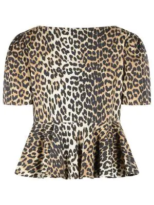 GANNI Leopard Print Cotton Blouse