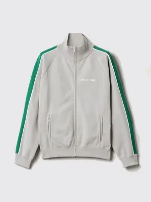 Miu Miu Polyamide Zip-up Sweatshirt With Embroidered Logo - Gray