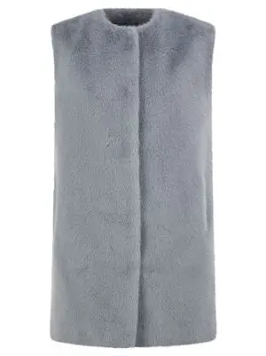 Herno Long Faux Fur-effect Gilet With Round Neckline - Blue