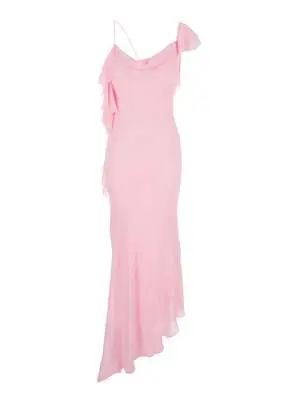 SELF-PORTRAIT Pink Long Dress With Ruffles In Georgette For - Multicolor