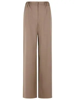 Max Mara Stretch Wool Wide Leg Trousers - Cream
