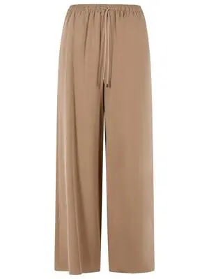 Max Mara Genero' Wide Trousers In Washed Hazelnut Silk - Cream