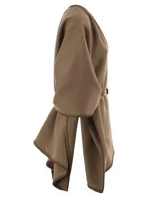 Max Mara Pure Virgin Wool Cape With Leather Belt - Brown