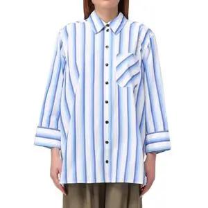 GANNI Cotton Striped Shirt - Blue