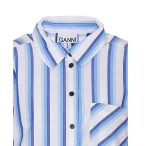 GANNI Cotton Striped Shirt - Blue