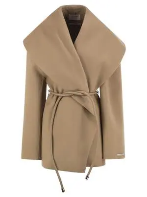 Sportmax Spxuguale Wrap Short Coat In Virgin Wool - Black