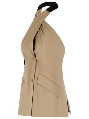 Max Mara Nuraghe Sleeveless Jacket In Camel Wool And Silk Poplin - Cream