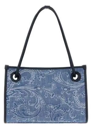 Etro Embroidered Denim Small Eyes Shopping Bag - Multicolor