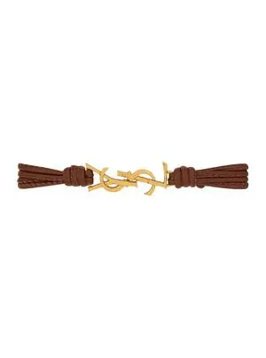 Saint Laurent Cassandre Leather And Gold Metal Bracelet - Silver