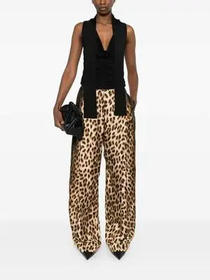 Sportmax Animal Print Silk Pants - Brown