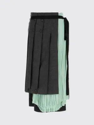 Prada Pleated Virgin Wool And Viscose Midi Skirt - Gray