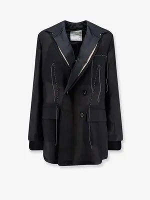 Sacai Silk And Organza Blazer - Black