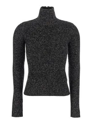 Max Mara Grey Turtleneck Sweater With Ribbed Design In Wool Blend - Multicolor