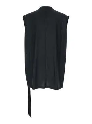 Rick Owens Black Crew Neck T-shirt With Raised Collar In Tech Fabric For