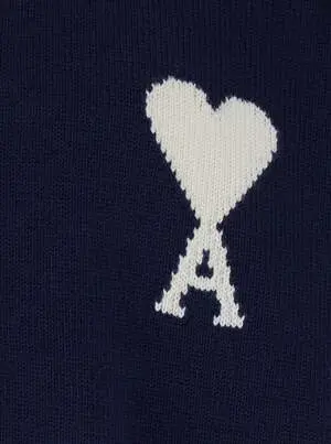 AMI Paris Blue Crew Neck Cardigan With Contrasting Adc Logo On The Front In Cotton And Wool Blend - Multicolor