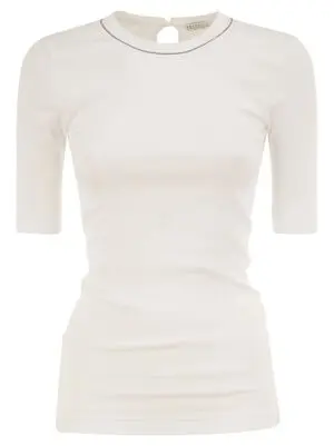 Brunello Cucinelli T-shirt With Monili Trim - White