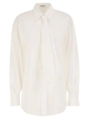 Brunello Cucinelli Stretch Cotton Shirt With Tie - White