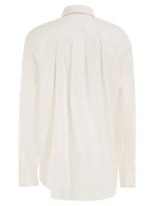 Brunello Cucinelli Stretch Cotton Shirt With Tie - White