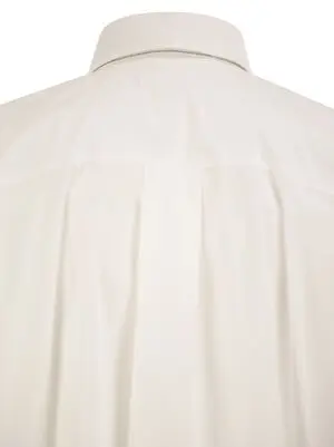 Brunello Cucinelli Stretch Cotton Shirt With Tie - White