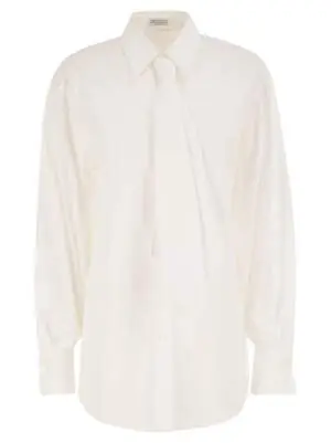 Brunello Cucinelli Stretch Cotton Shirt With Tie - White