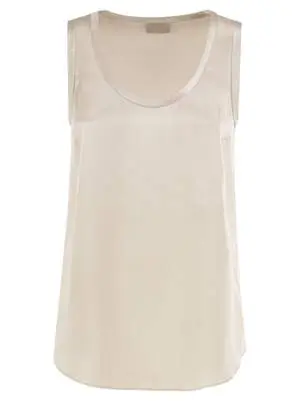 Brunello Cucinelli Stretch Silk Satin Top - Cream