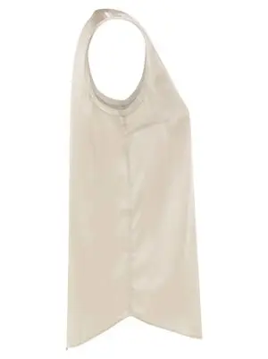 Brunello Cucinelli Stretch Silk Satin Top - Cream