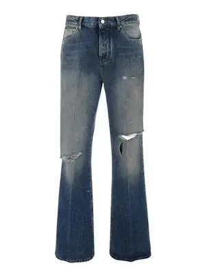 Amiri Blue Jeans With Front Rips And Logo Patch On The Back - Multicolor