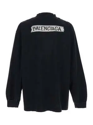 Balenciaga Black Cotton Sweatshirt With Logo On Front And Back For