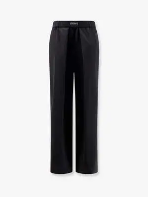 Loewe Wool Trousers With Logo Detail - Black