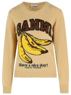 GANNI Beige Wool Blend Sweater - Cream