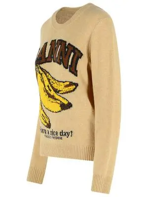GANNI Beige Wool Blend Sweater