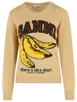 GANNI GANNI Wool Blend Graphic Sweater Cream